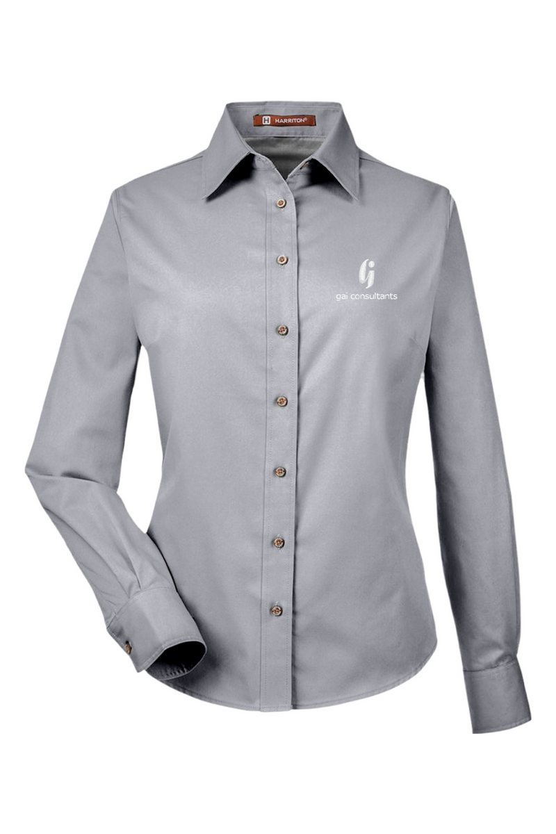 Harriton Ladies' Easy Blend Long-Sleeve Twill Shirt with Stain-Release ...
